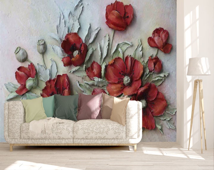 3d Red Roses Floral Wall Mural Wallpaper Design Non Woven - Etsy