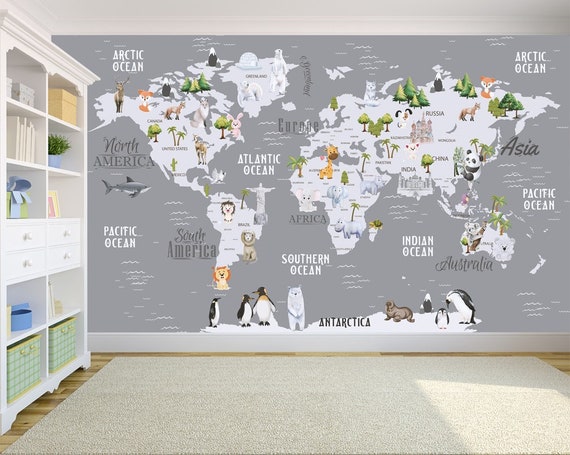 Educational World Map Kids Nursery Room Children's World | Etsy