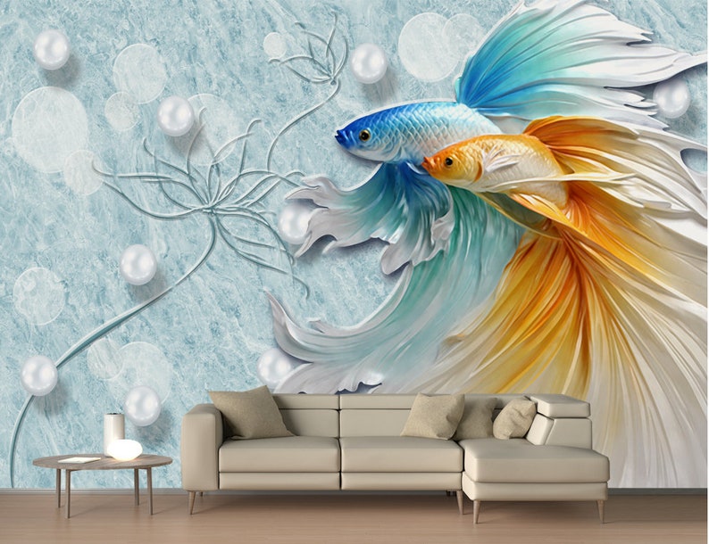 3D Fish Wall Mural | Peel and Stick or Non-woven Wallpaper - Etsy