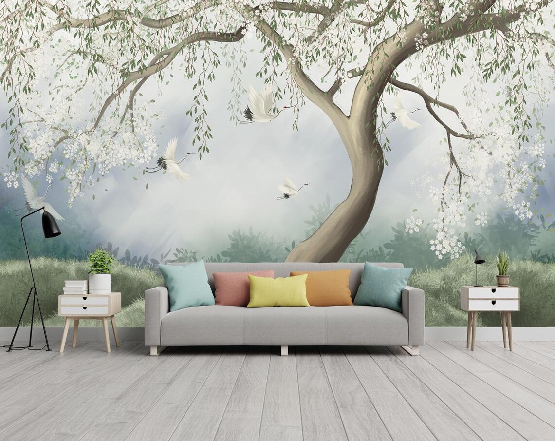 Nature Wallpaper Peel and Stick Wallpaper White Floral Tree - Etsy