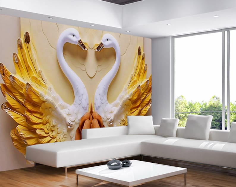 3D Swan Mural Wallpaper | Love Theme, Bedroom Design - Etsy
