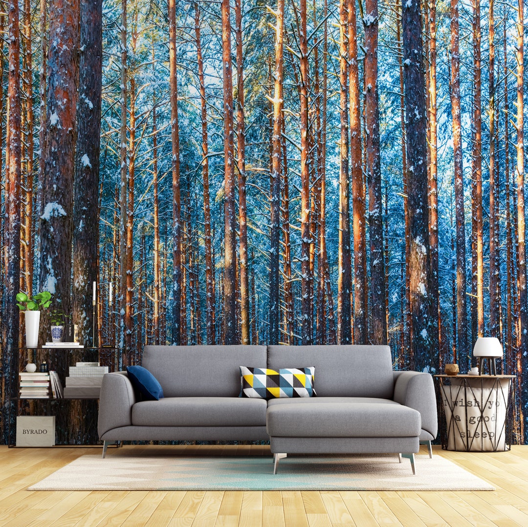 Winter Forest Snow Wallpaper Mural: Removable Wood Wall Decor - Etsy