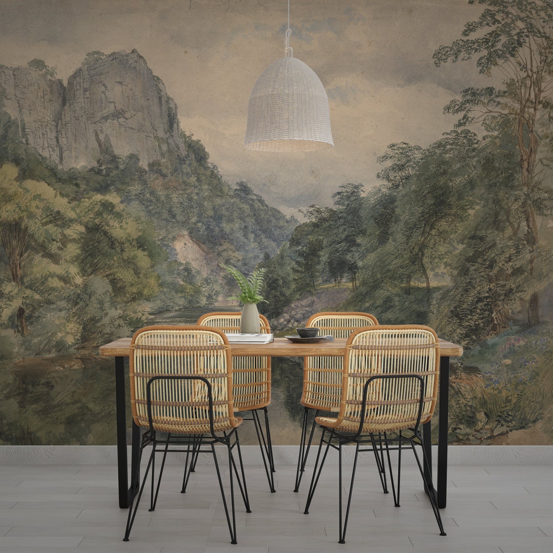 Scenic Wall Mural Wallpaper Landscape, Vintage Painting Wall Paper ...
