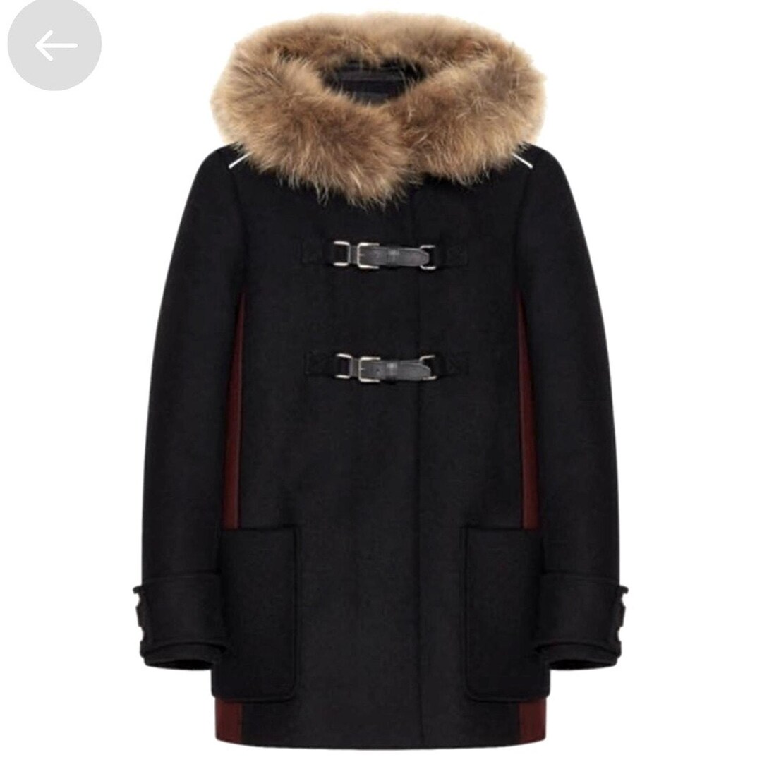 MAJE GANXIA Wool Duffle Coat: Fur Trim Hood, Buckle Closure (size 36 ...