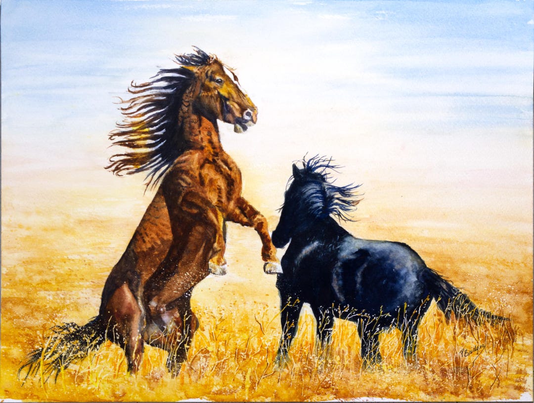 Wild Horses of Utah in Watercolor - Etsy