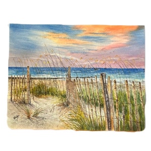 Sand Dunes at Sunset in Watercolor, Original Framed Watercolor Seascape ...