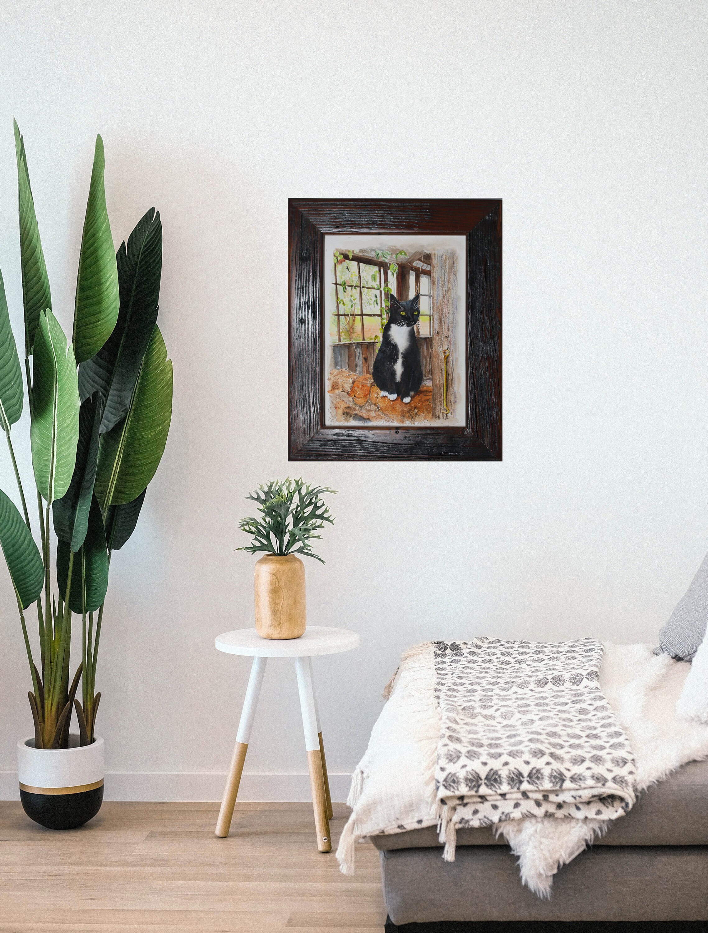 Black and White Tuxedo Cat in Watercolor, Original Framed Tuxedo Cat in ...