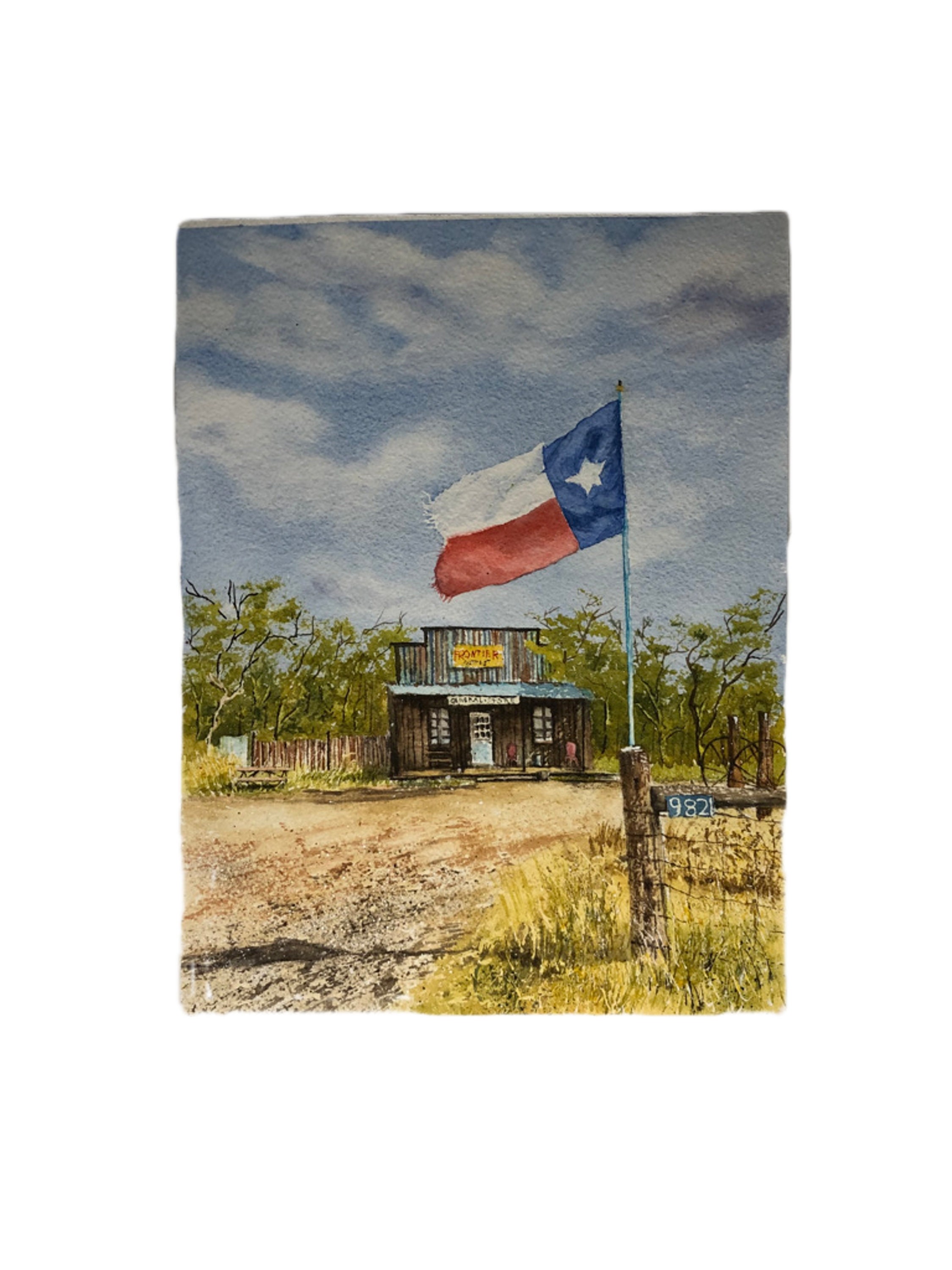Texas Hill Country General Store, Texas Flag in Watercolor 9x12 - Etsy