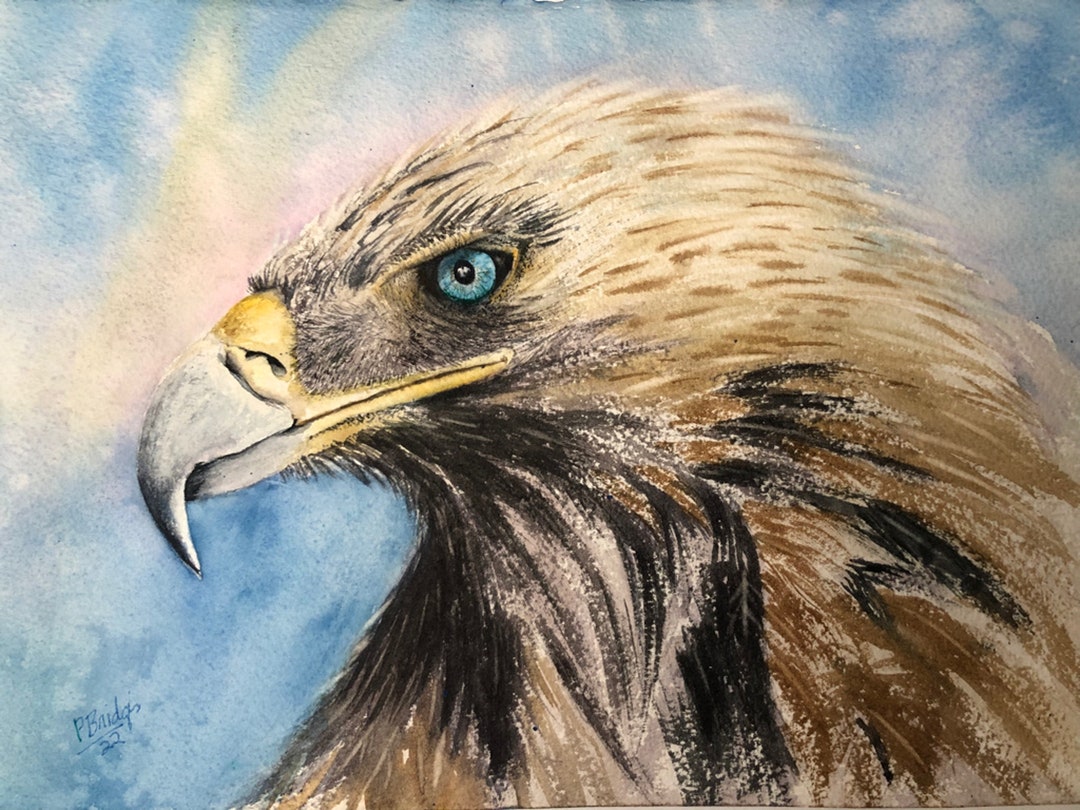 Golden Eagle in Watercolor, Watercolor Bird, Eagle Head in Watercolor ...