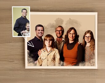 Custom Watercolor Family Portrait From Merging Multiple Photos, Combine ...
