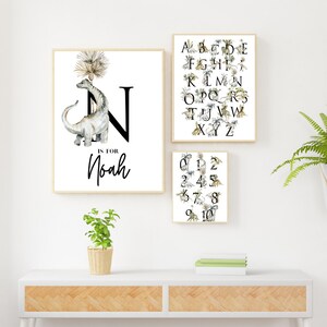 Dinosaur Personalised Monogram Name Poster, Alphabet and Numbers to 10 ...