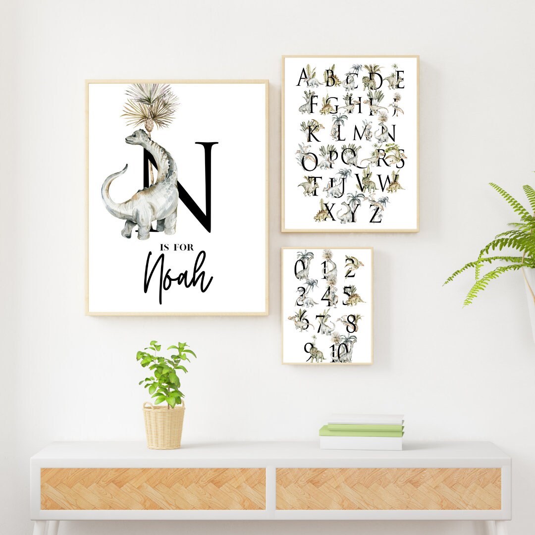 Dinosaur Personalised Monogram Name Poster, Alphabet and Numbers to 10 ...