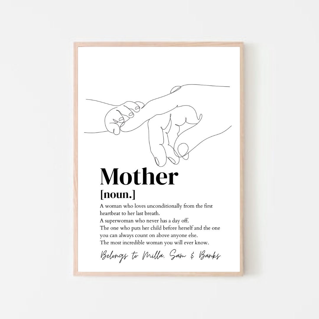 Personalised Mothers Day Gift, Digital Print, Mother Noun Print, Mum ...