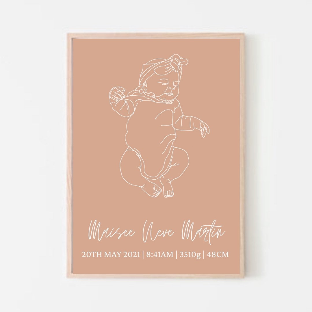 Line Drawing Baby Birth Details Poster Line Drawing Birth Details Print ...