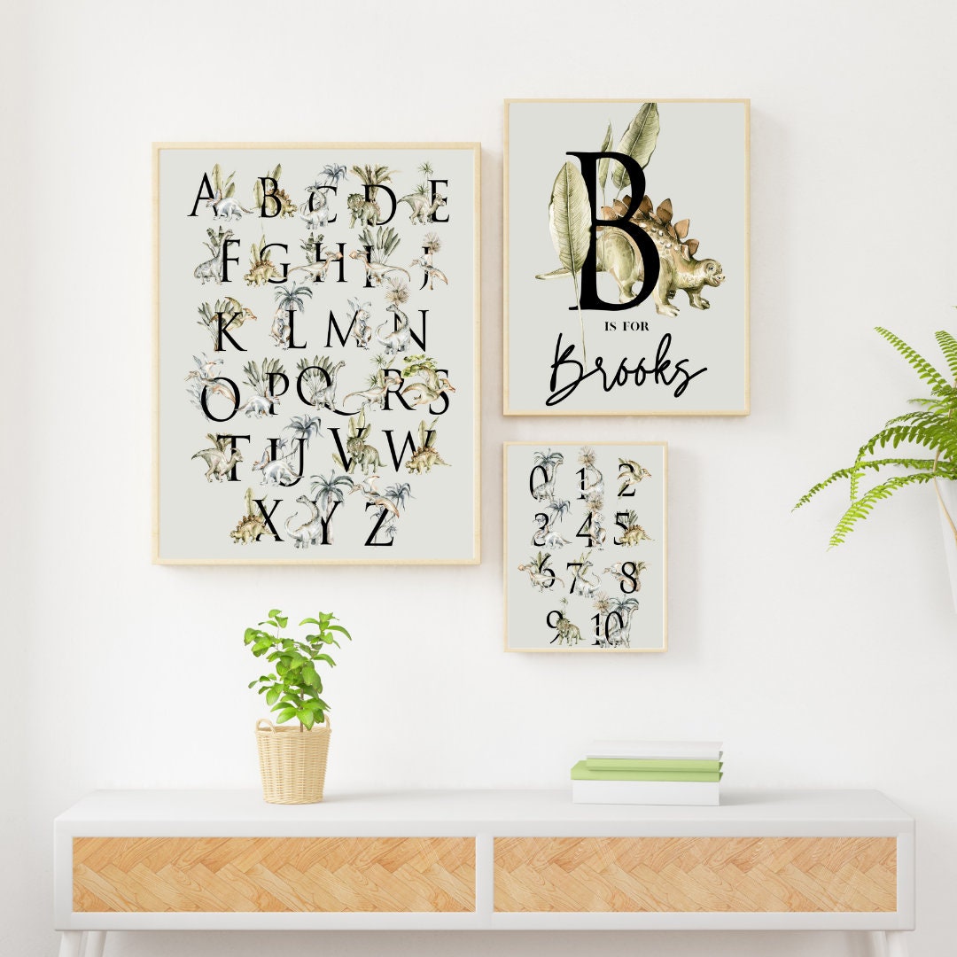 Dinosaur Personalised Monogram Name Poster, Alphabet and Numbers to 10 ...