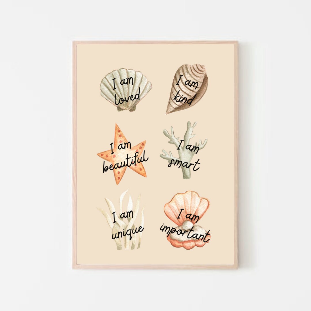 Coastal Affirmations Poster, Affirmations Print, Shell Beach Decor ...
