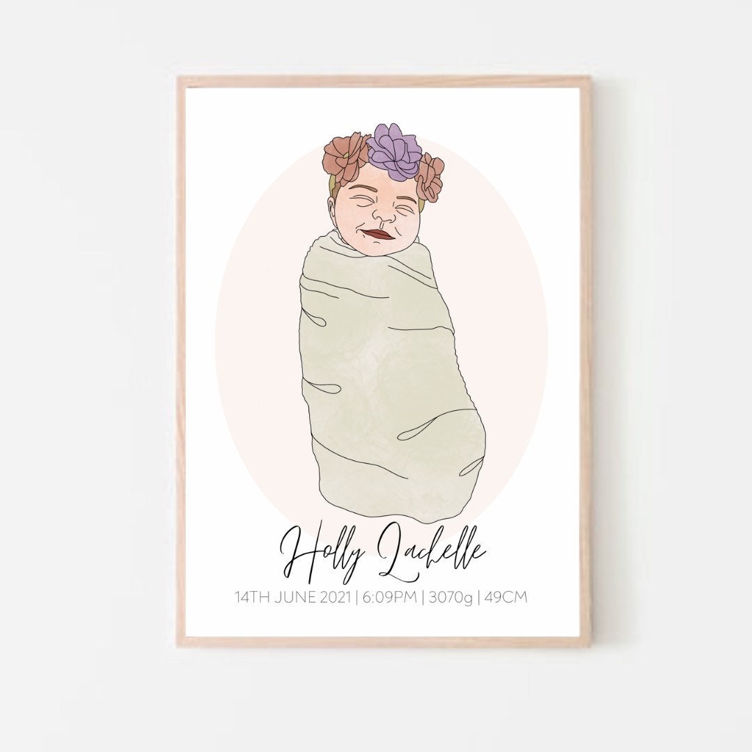 Custom Drawing Baby Birth Details Poster | Line Drawing | Birth Details ...