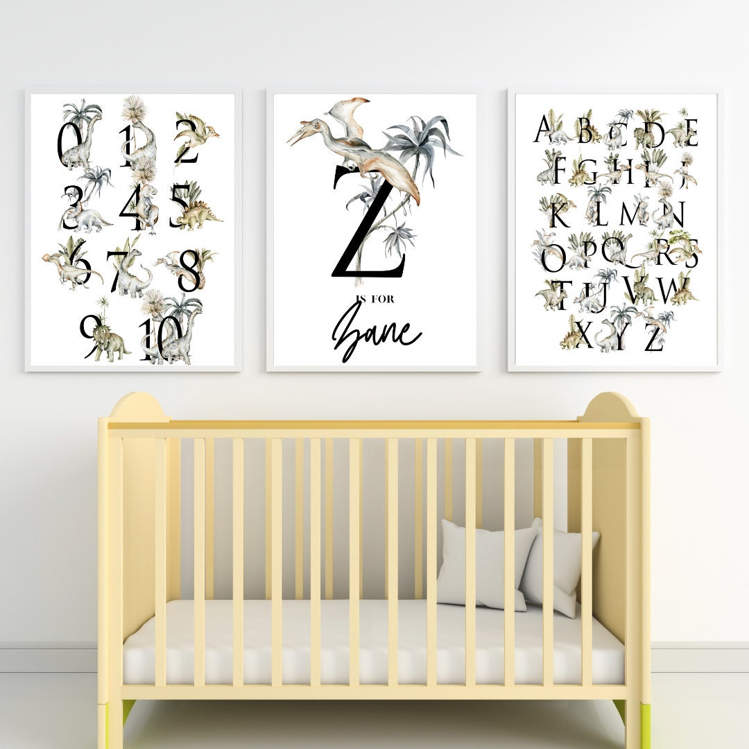 Dinosaur Personalised Monogram Name Poster, Alphabet and Numbers to 10 ...