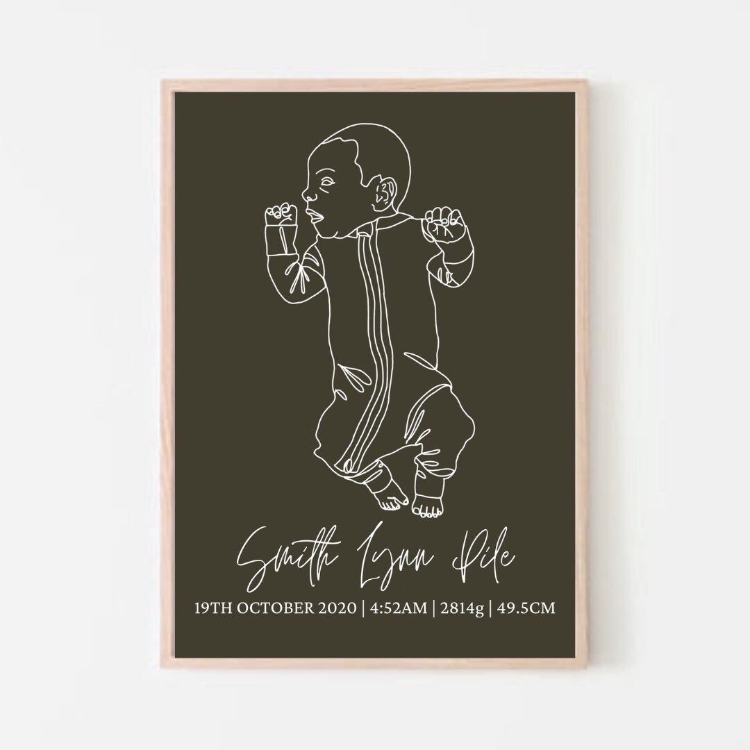 Line Drawing Baby Birth Details Poster | Line Drawing | Birth Details ...