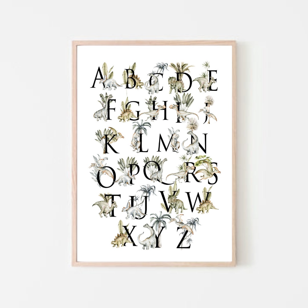 Dinosaur Personalised Monogram Name Poster Alphabet and - Etsy