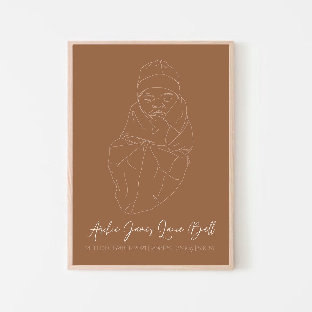 Twins Custom Drawing Baby Birth Details Poster | Line Drawing | Birth ...