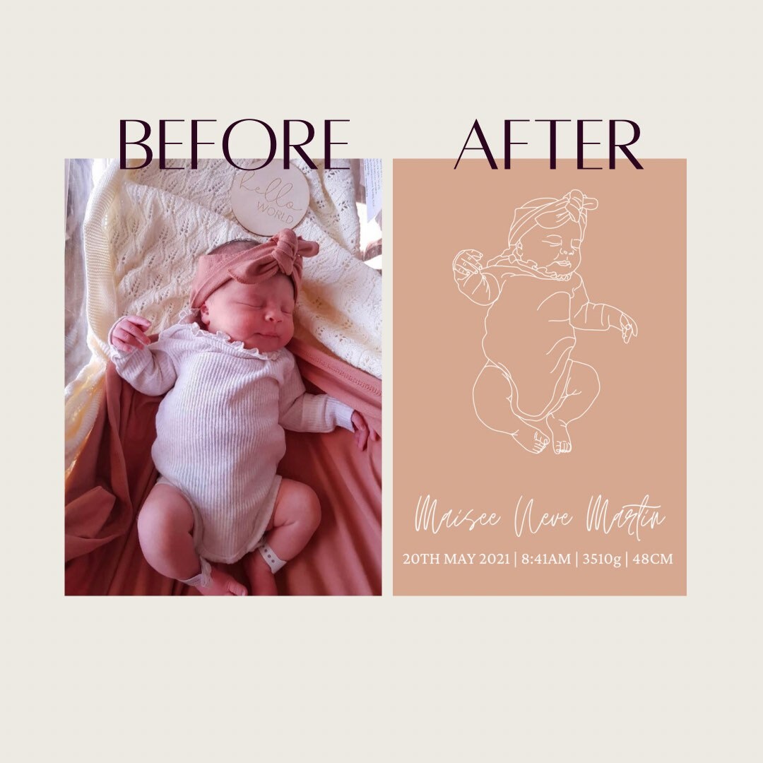 Line Drawing Baby Birth Details Poster | Line Drawing | Birth Details ...
