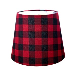 Buffalo Checks Plaid Red & Black Cotton Gingham Fabric Hardback Lamp ...