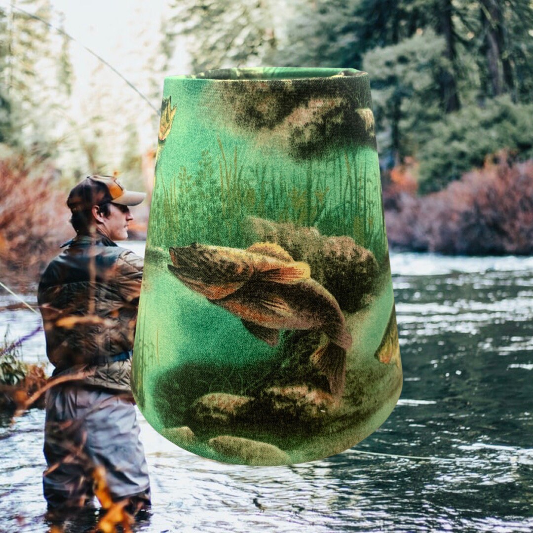 Bass Trout Fishing Fisherman Fish Theme Fabric Cloth Cotton Hardback ...