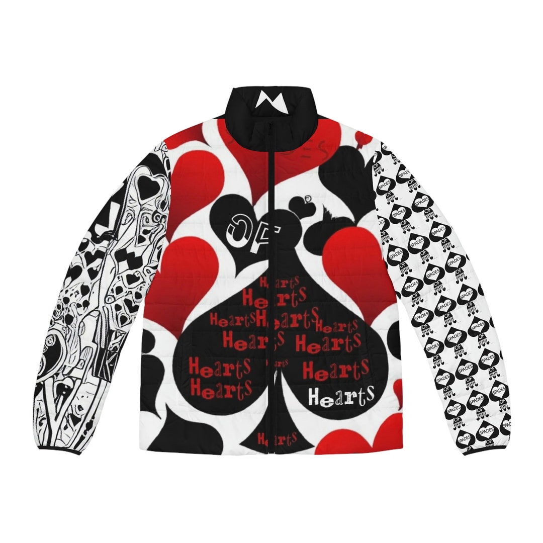 The Spades of Hearts Mens Designer Puffer Jacket BLACKRED - Etsy