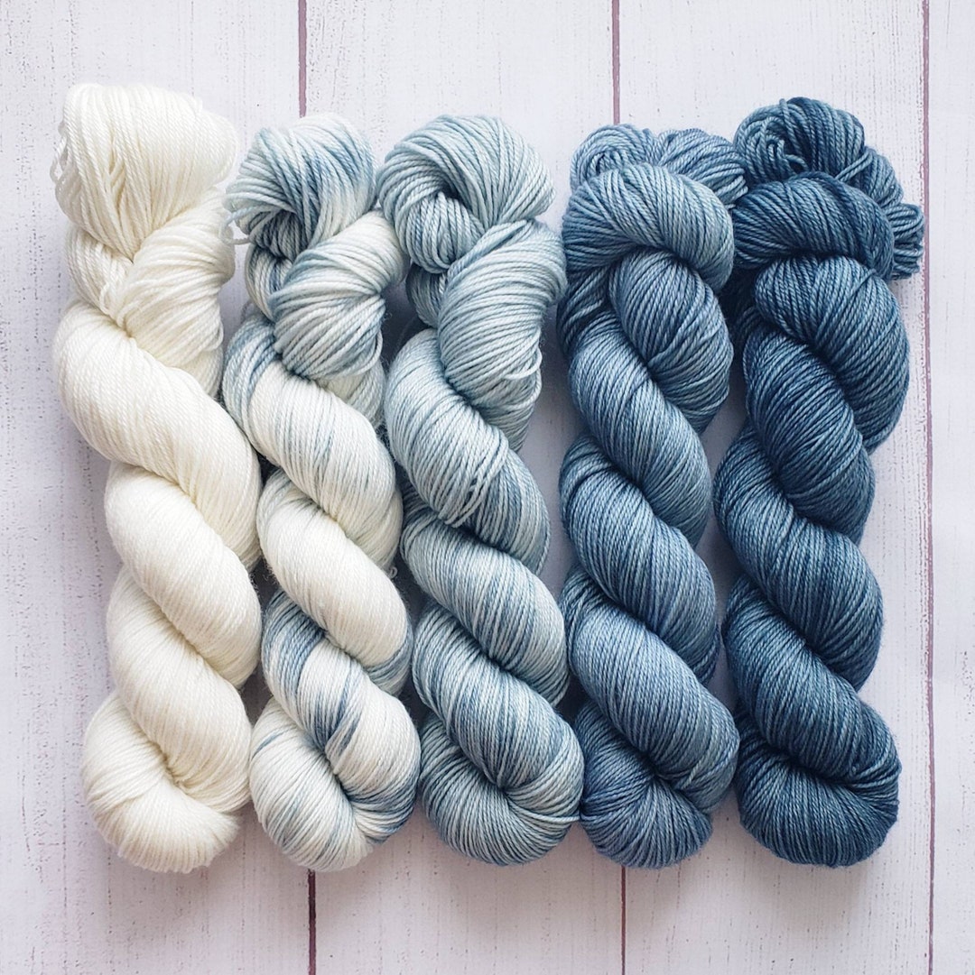 SLATE BLUE Fade Set Merino Nylon Fingering Hand Dyed Yarn for Socks ...