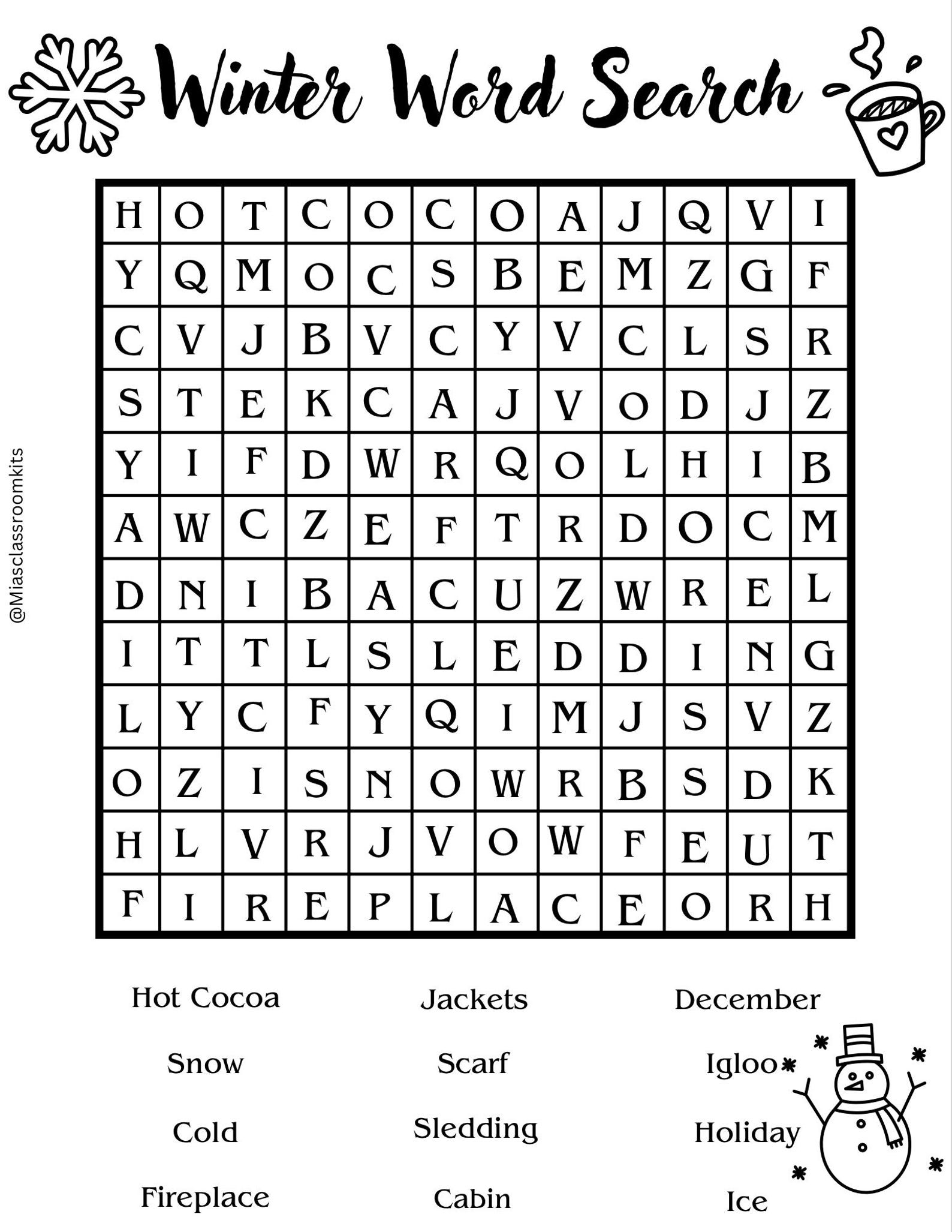 Winter Word Search - Etsy