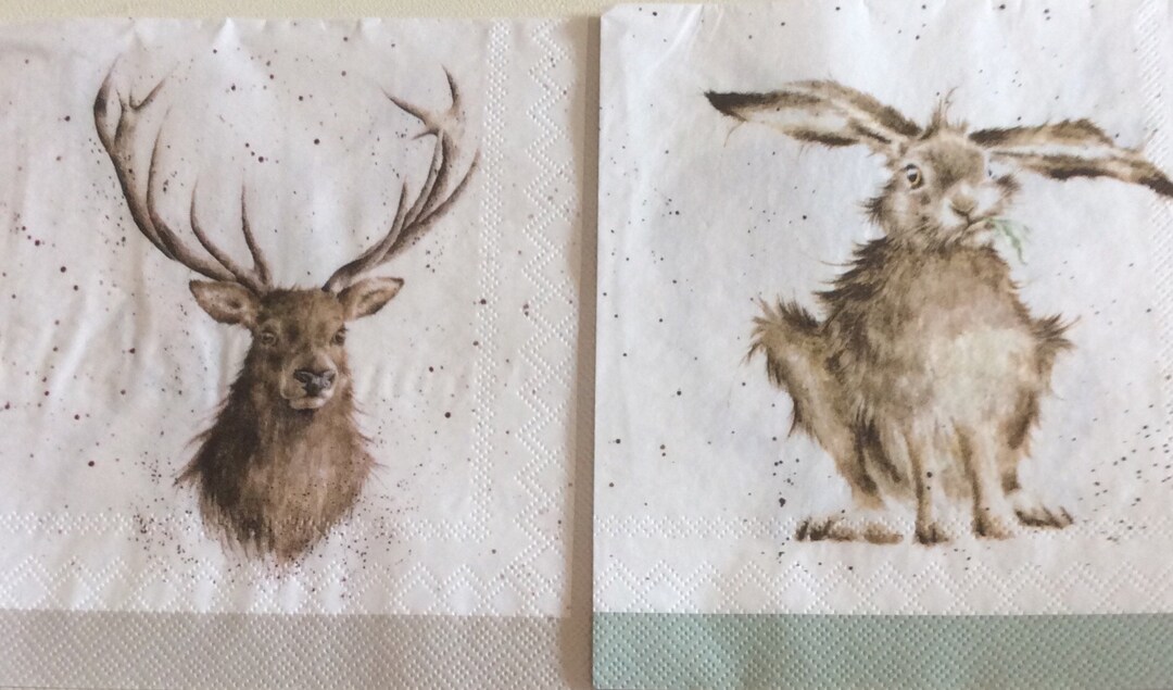 Napkins for Decoupage Wrendale Rare 1 X Stag & 1 X Hare Lunch Napkins ...