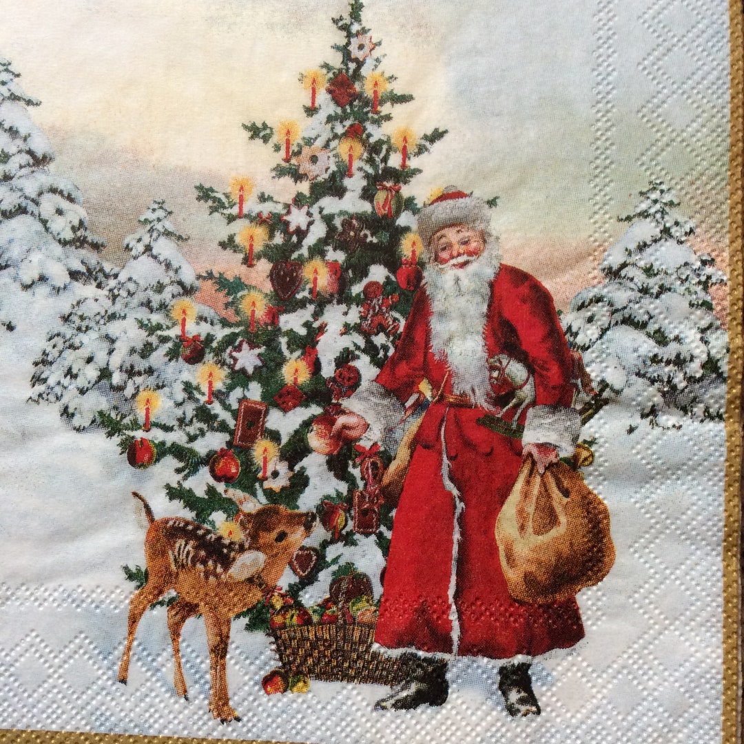 Napkins for Decoupage X 4 Christmas Santa & Tree Cocktail Napkins - Etsy