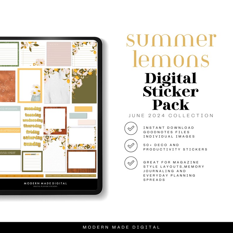 June Digital Planner Stickers | Summer 2024 | for Scrapbooking ...