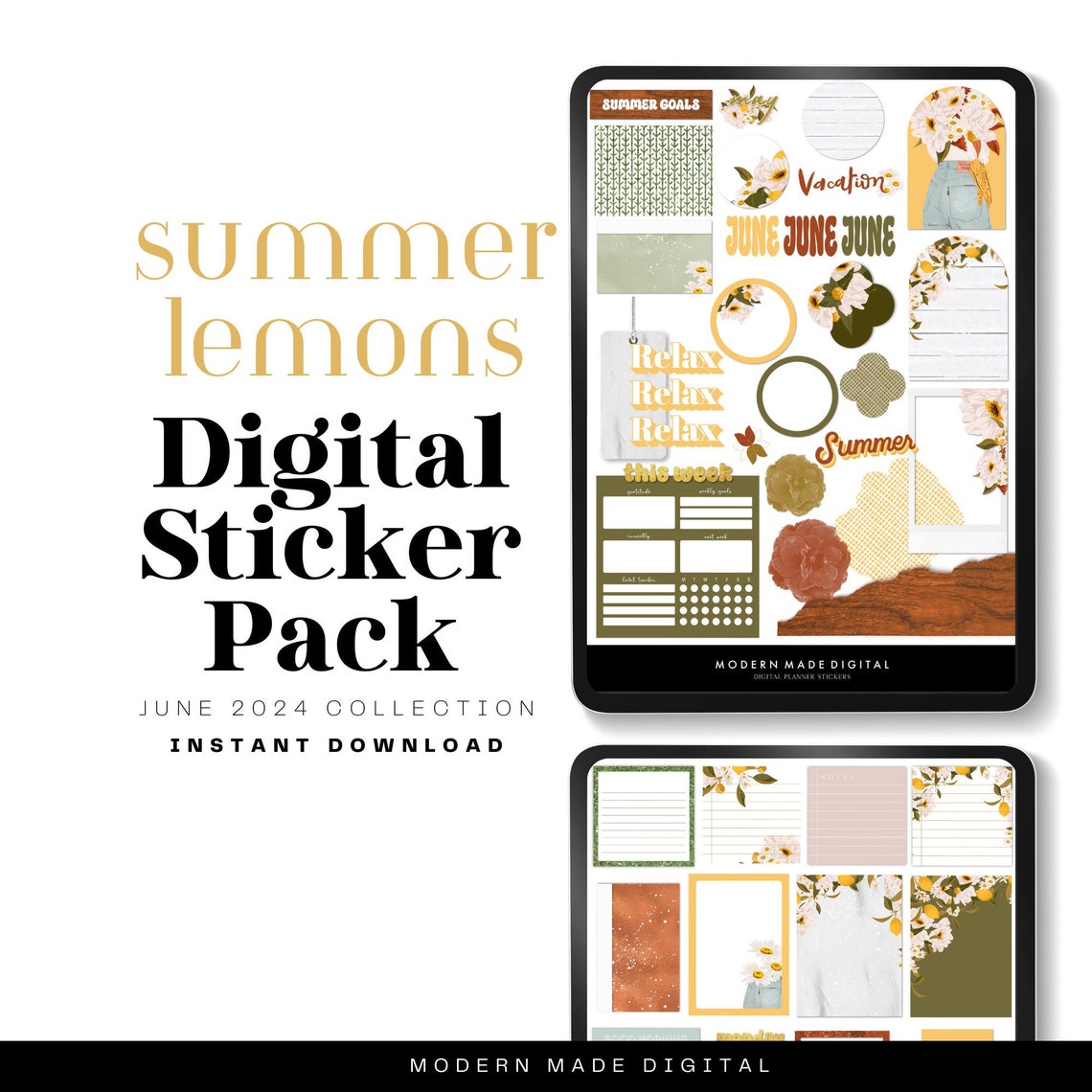 June Digital Planner Stickers | Summer 2024 | for Scrapbooking ...