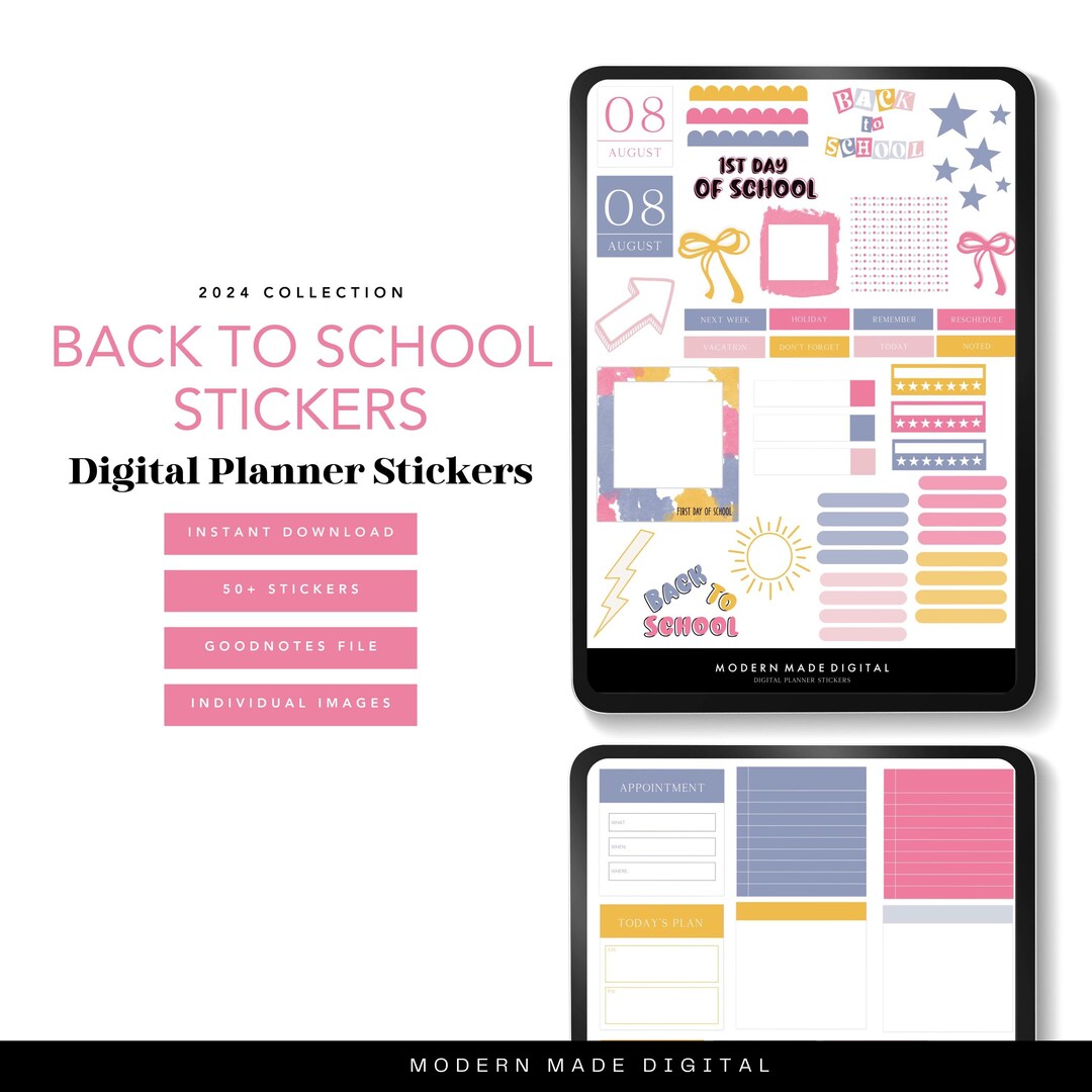 August Back to School Digital Planner Stickers | Summer 2024 ...
