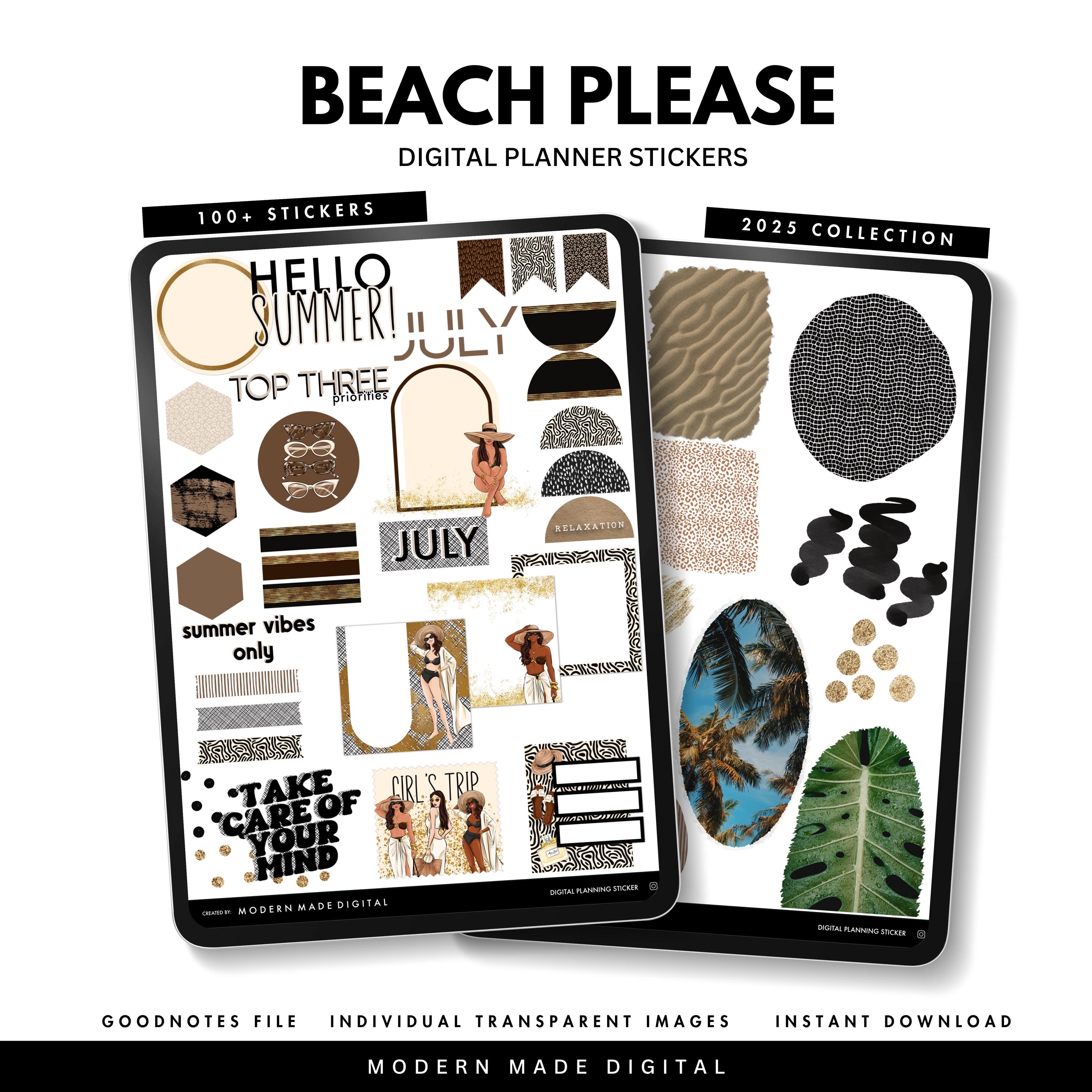 July 2025 Digital Planner Stickers | Beach Please | Goodnotes Stickers ...