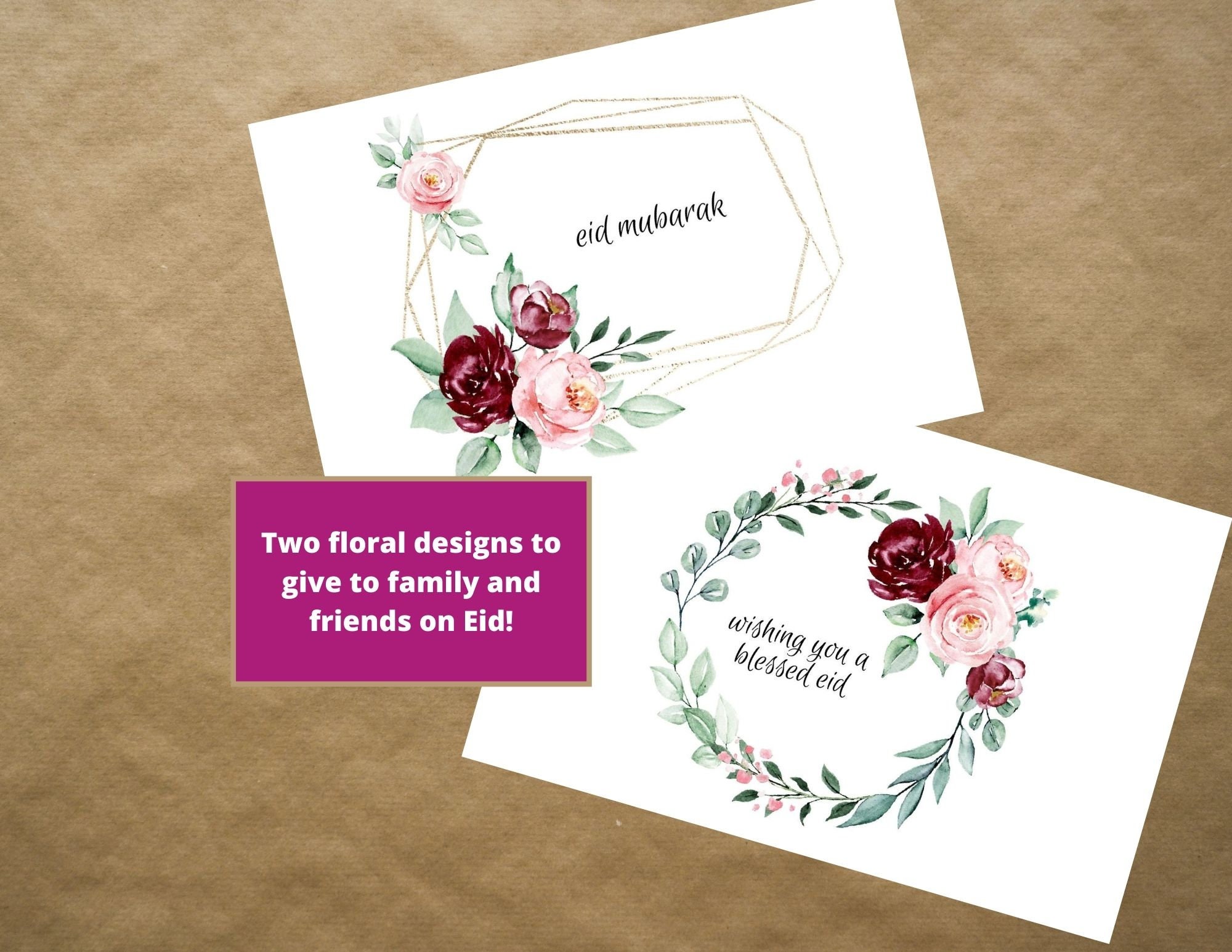 Set of 2 Eid Mubarak Cards, Instant Download, Eid Mubarak Printable ...