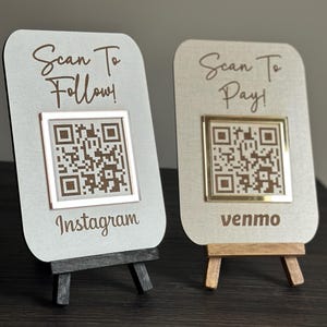 Custom QR Code Social Media Sign Engraved White Wood With Mirrored Rose ...