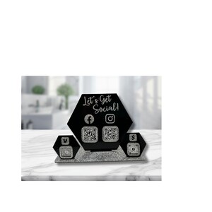 Social Media Sign Acrylic Hexagon Multi QR Code Black With Silver ...