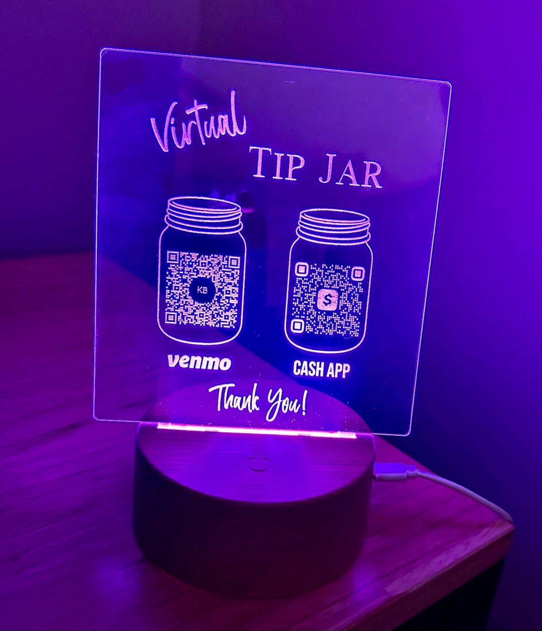 Light up Virtual Tip Jar Sign Custom Engraved QR Code LED Display - Etsy