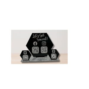 Social Media Sign Acrylic Hexagon Multi QR Code Black With Silver ...