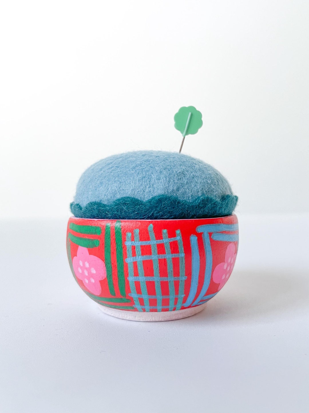 Pincushion Handmade Light Blue Pin Cushion With Scallop Trim and Hand ...