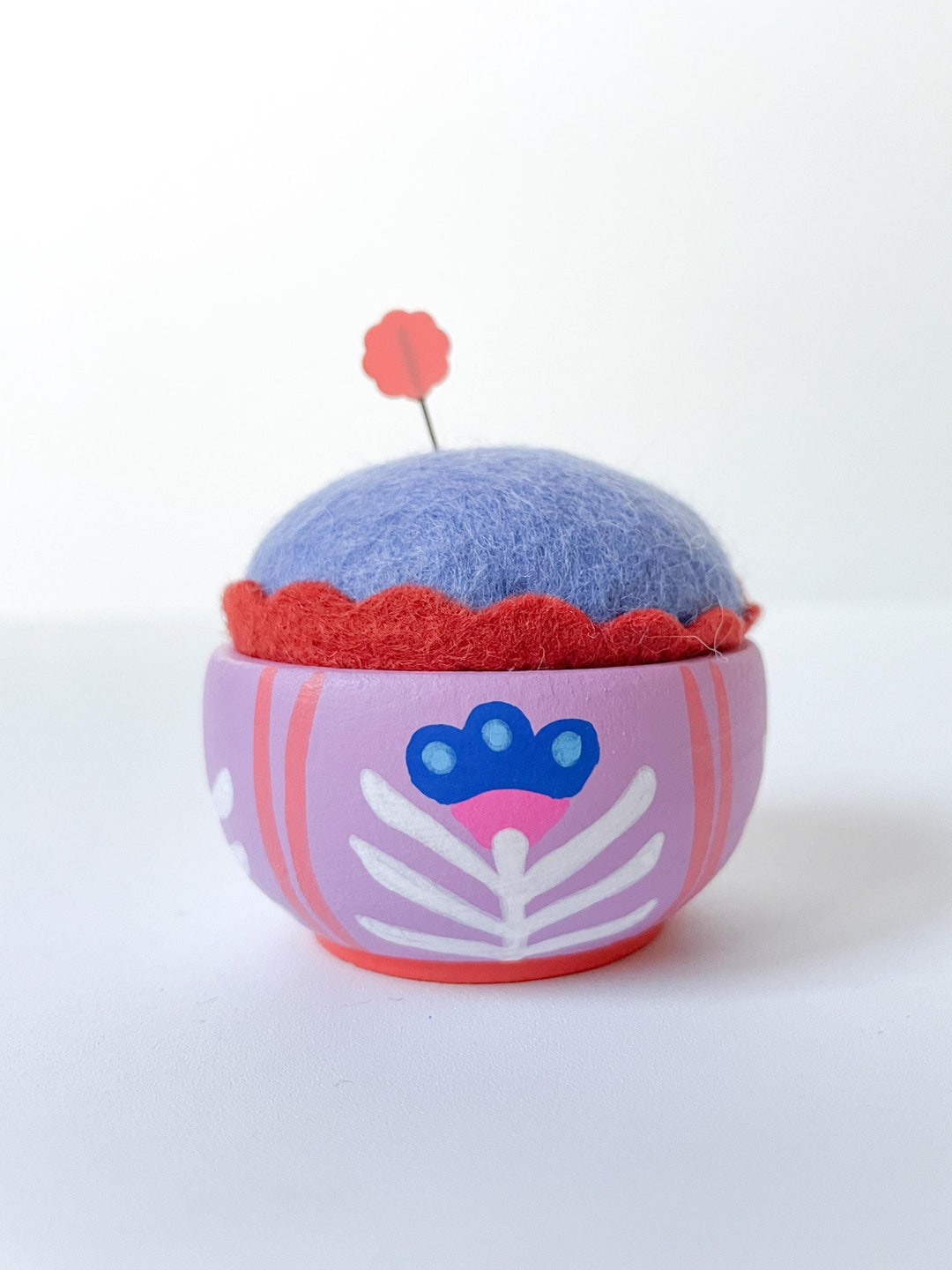 Pincushion Handmade Light Blue Pin Cushion With Scallop Trim and Hand ...