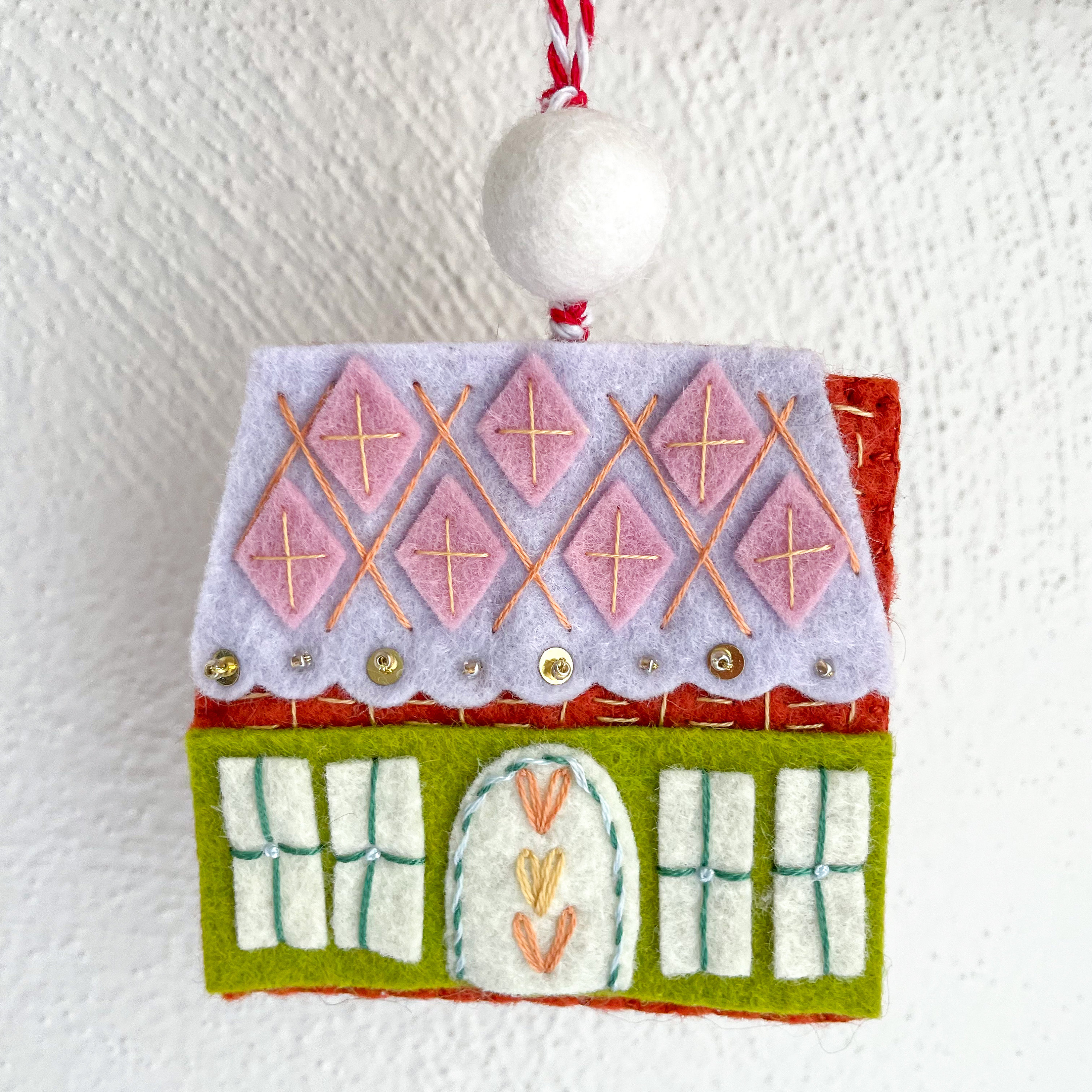 KIT - Felt Embroidery Cozy Cottage in Green, Copper, Pink - Etsy