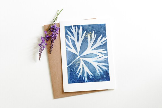Handmade original cyanotype print blank greetings card Paper & Party ...