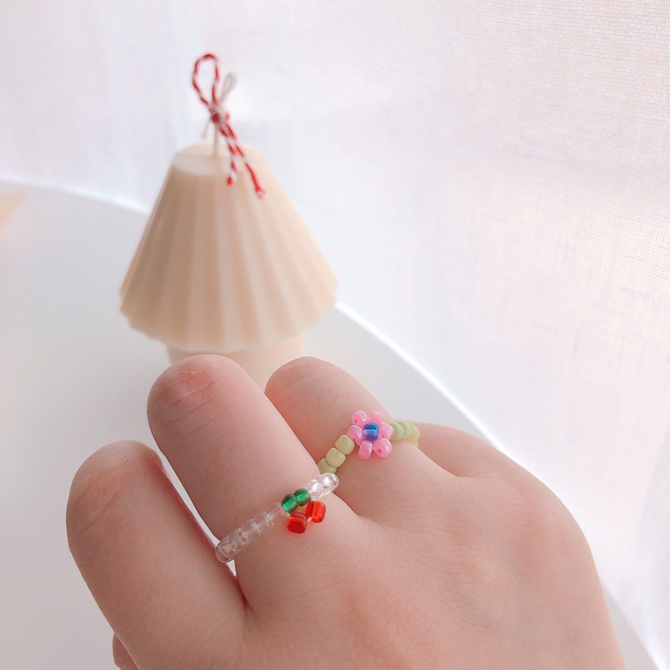 Flower Bead Rings, Daisy Bead Ring, Bow Bead Ring, Cherry Bead Ring ...
