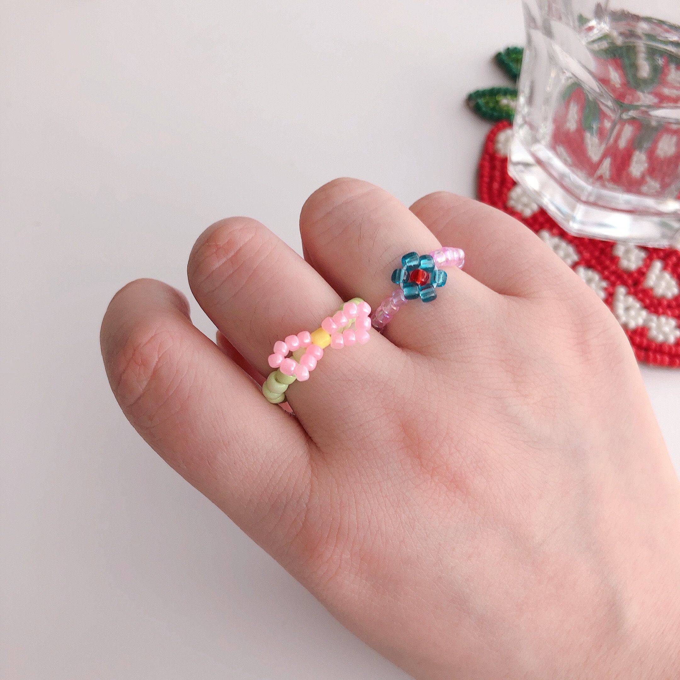Flower Bead Rings, Daisy Bead Ring, Bow Bead Ring, Cherry Bead Ring ...