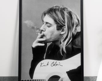 Kurt Cobain Smoking Poster, Nirvana Guitar Print, 6K+ High-resolution ...