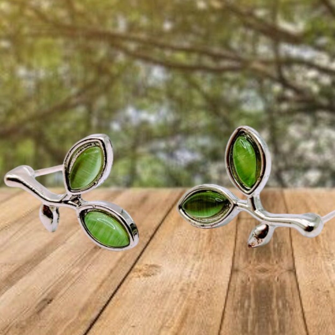 Emerald Green Leaf Stud Earrings Mori Tree Branch Earrings - Etsy UK
